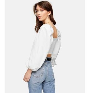 Topshop | Tops | Topshop Balloon Sleeve Poplin Crop Top | Poshmark